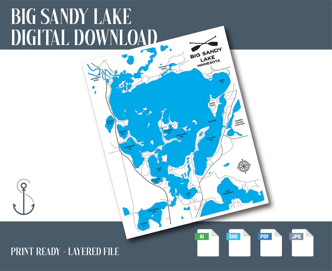 Big Sandy Map File, Big Sandy SVG, Laser Map File, Lake Map PDF, Lake ...