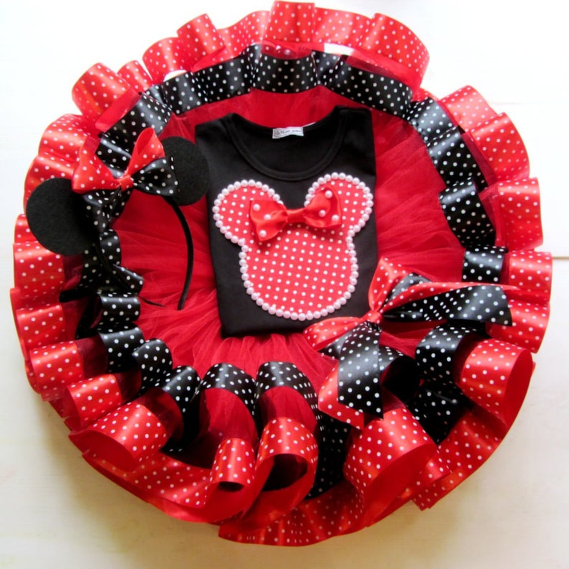 Baby Girl Flowy Bow Skirt and T-shirt With Mouse Ears Head Accessory ...