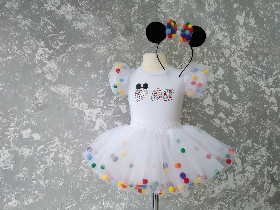 Birthday Tutu Outfit With Pompoms and Cute Ears on Hoop, Pompom Tutu ...