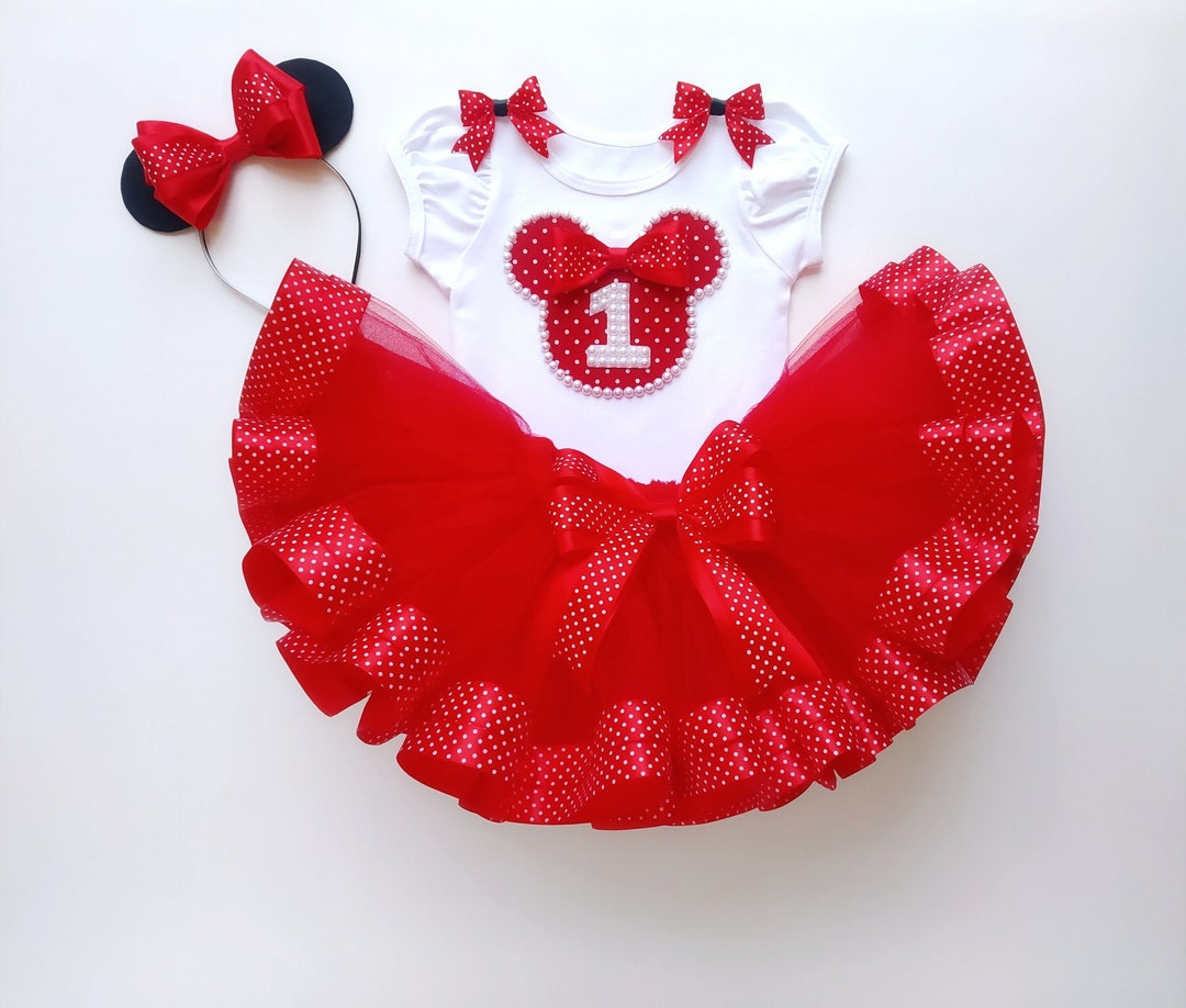 Red Birthday Tutu Set for Baby Girls, First Party Outfit With Polka ...