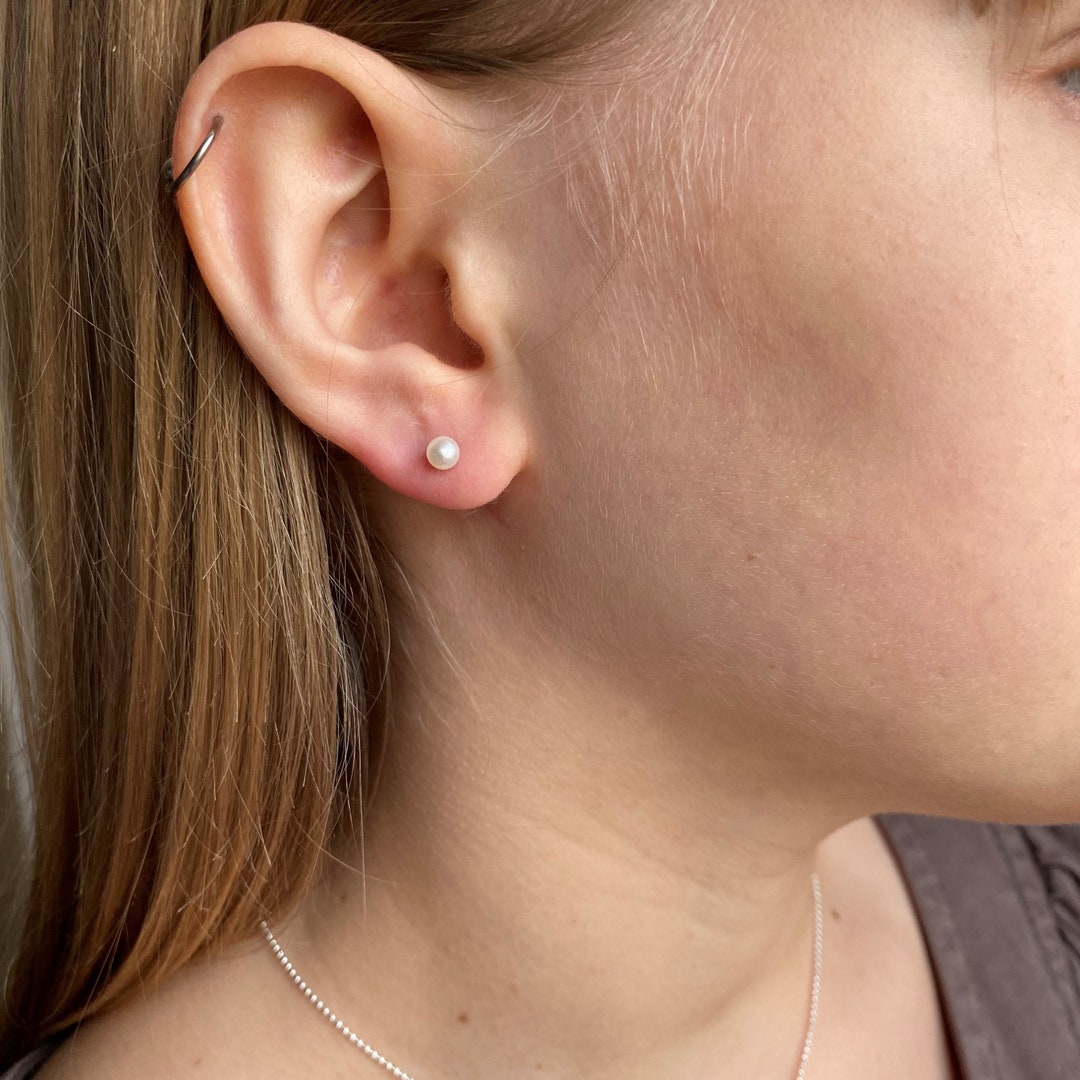 Pearl Stud Earrings for Second Ear Hole, Dainty White Girls Pearl ...