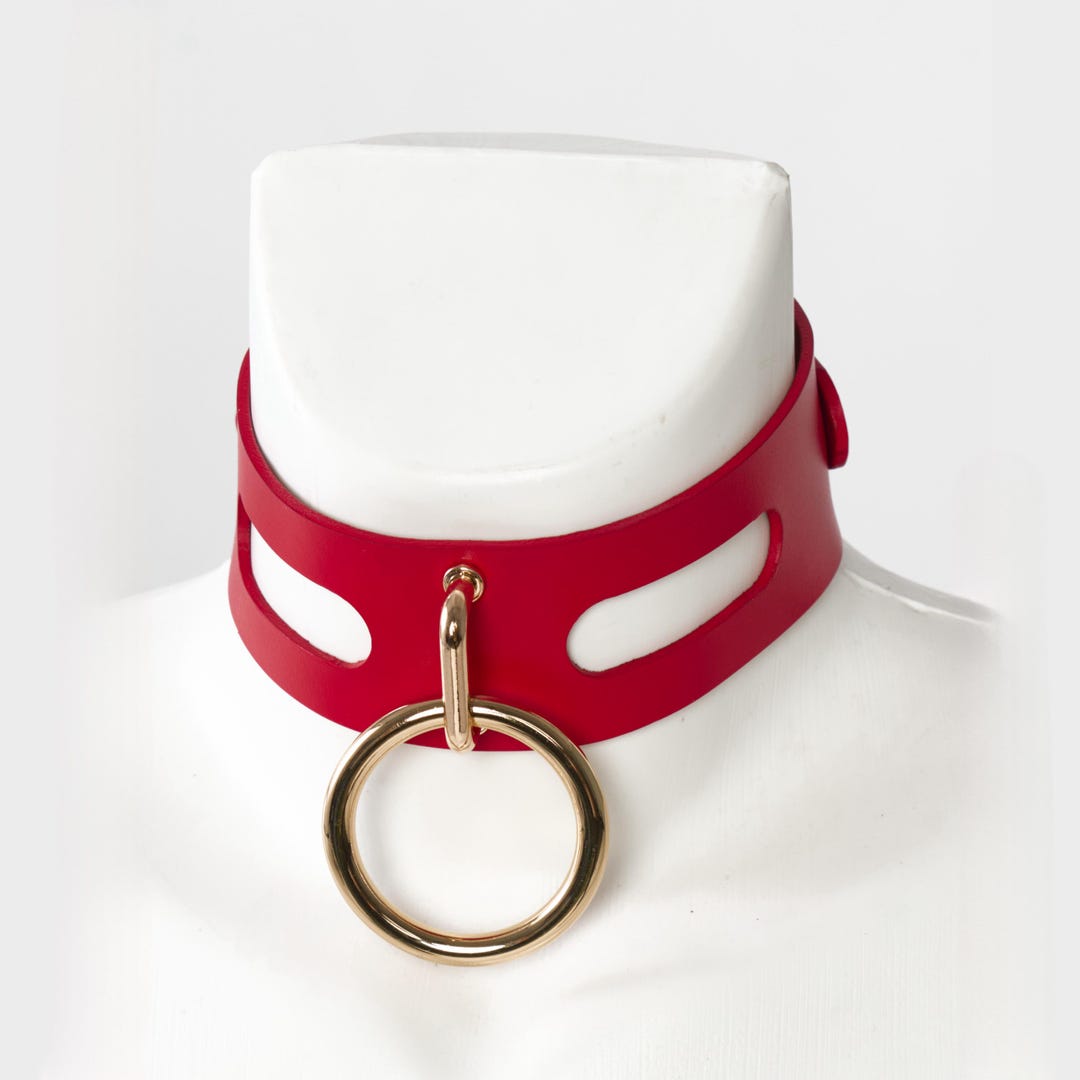 Red Leather Collar for Woman, O Ring Harness Collar, Wide Leather ...