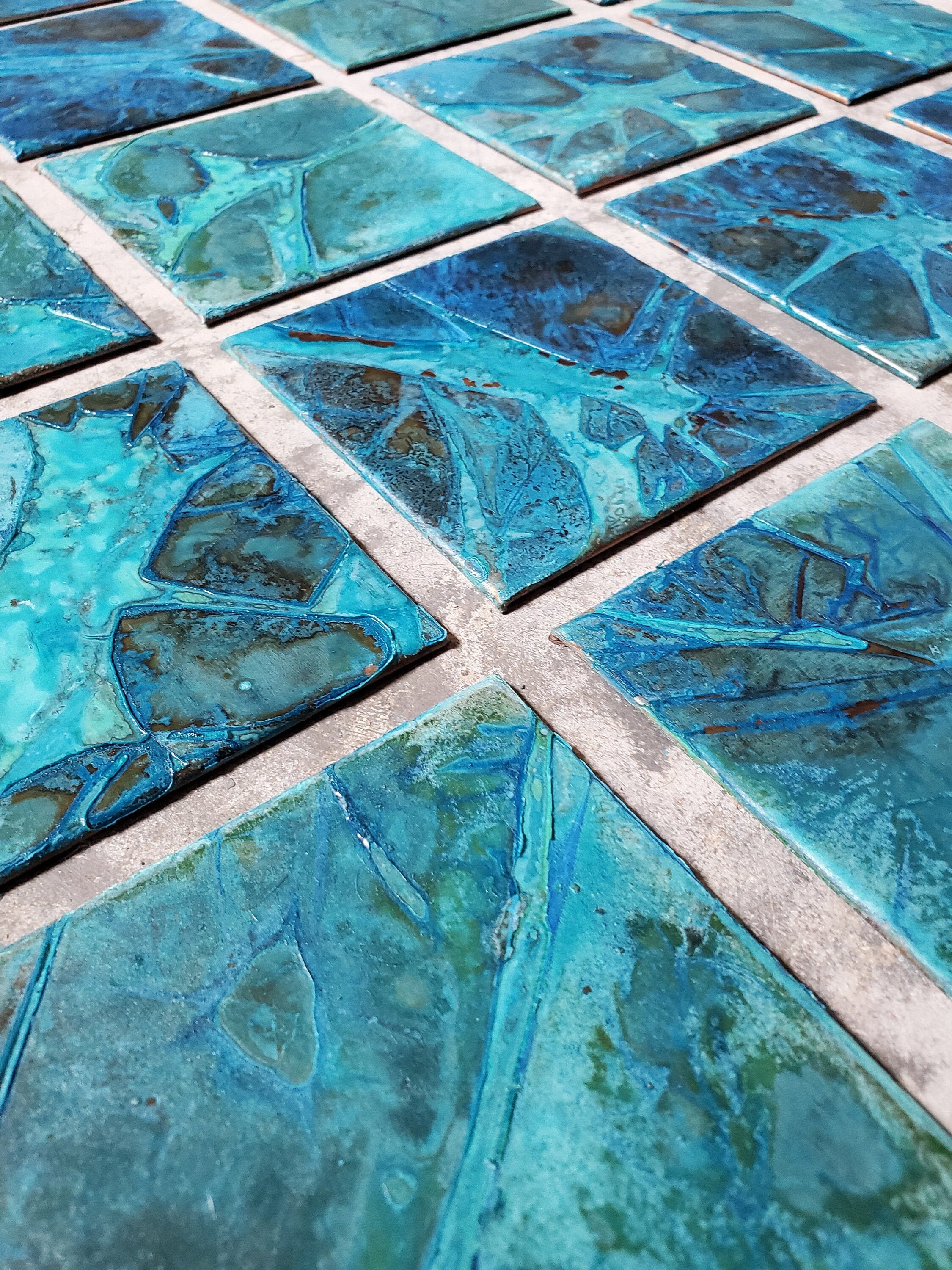 4 X 4 Copper Tile W/ Patina Blue Green Finish // Hand-applied Patina ...