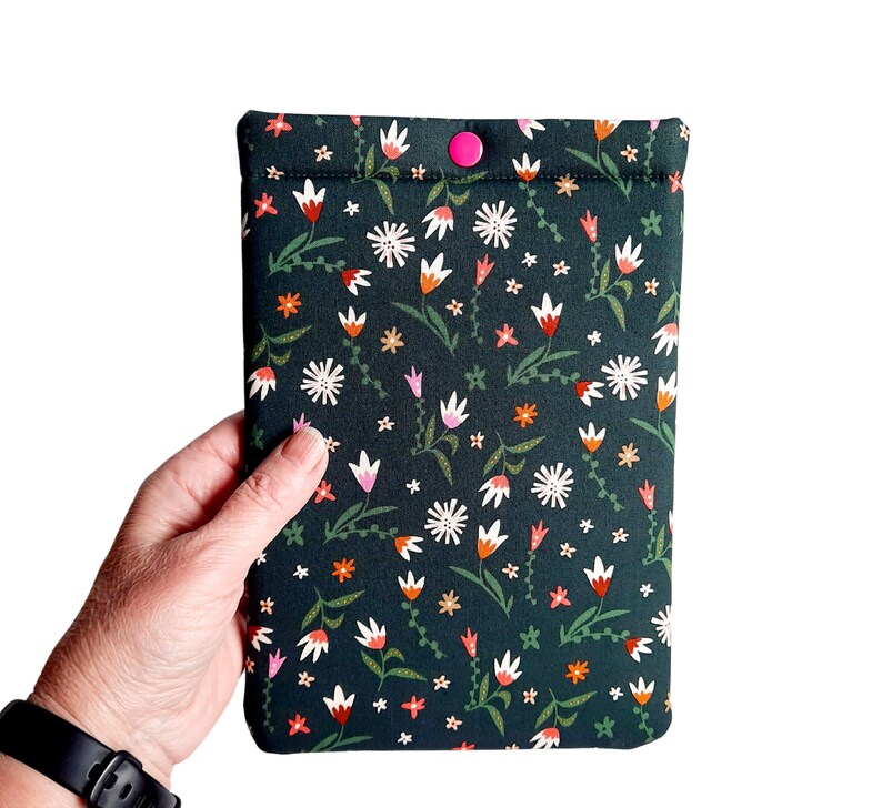 Floral iPad Mini 6/7 Padded Sleeve: Hunter Green Cotton Tablet Case ...