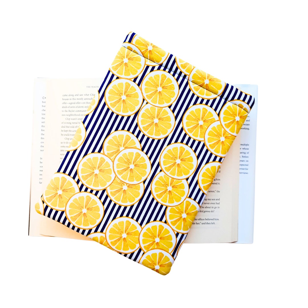 Book Sleeve, Padded Book Cover, Book Pouch, Summer Book Sleeve, Lemon ...