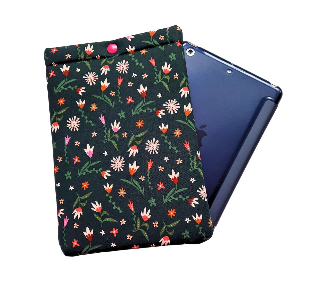 Floral iPad Mini 6/7 Padded Sleeve: Hunter Green Cotton Tablet Case ...