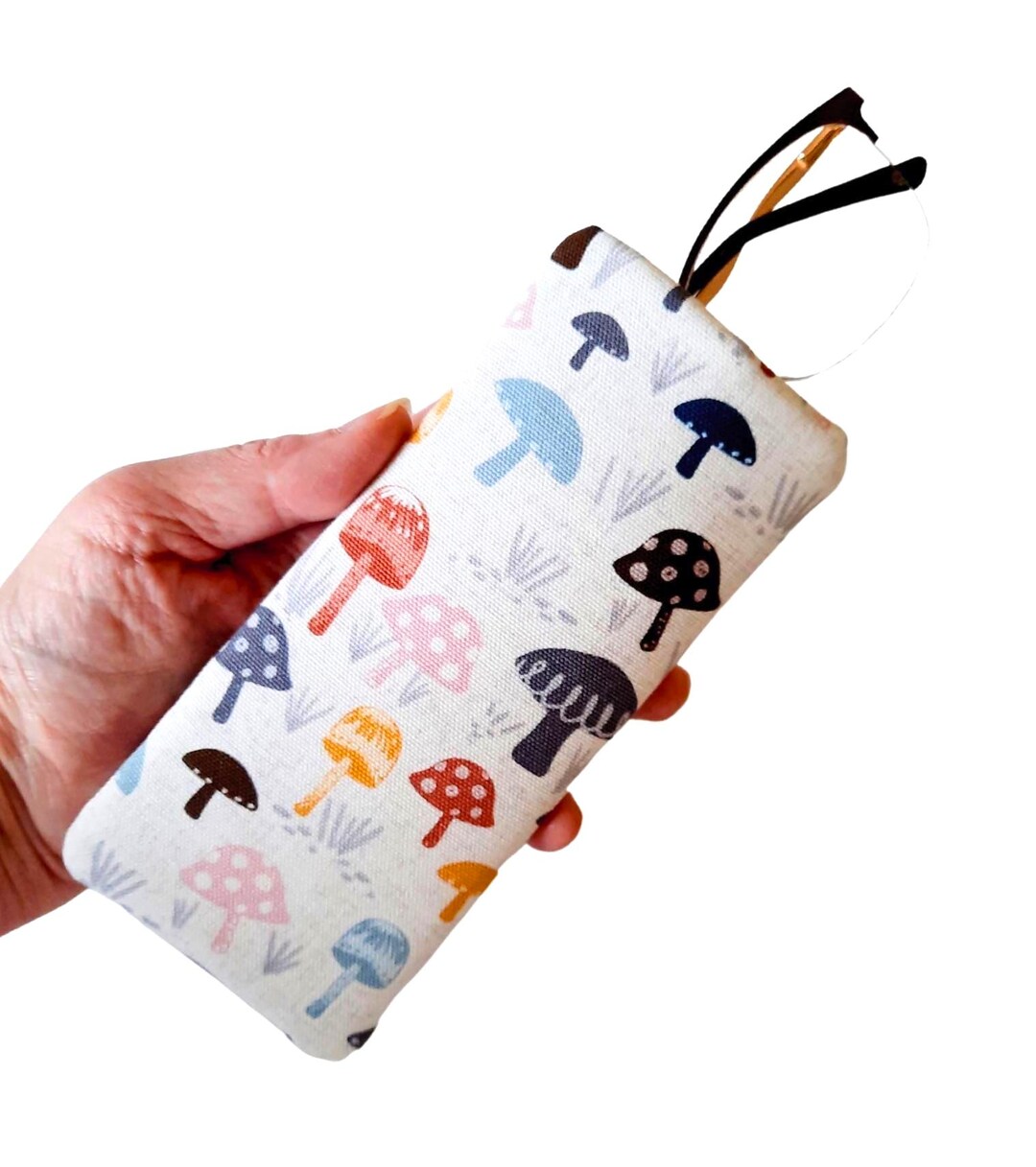 Cottagecore Mushroom Glasses Case: Padded Fabric Eyeglass Sleeve, Soft ...
