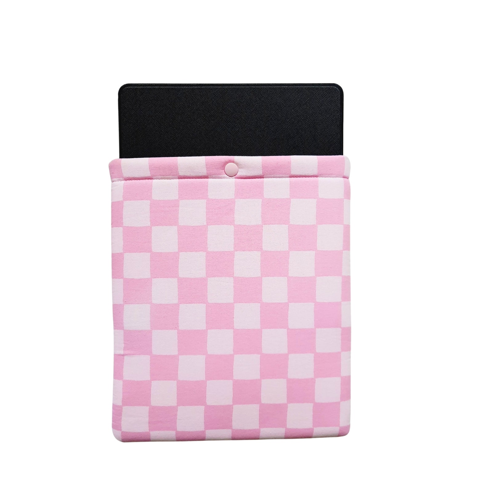 Pink Checkered Kindle Scribe Sleeve: Padded Cotton Pouch With Snap - Etsy