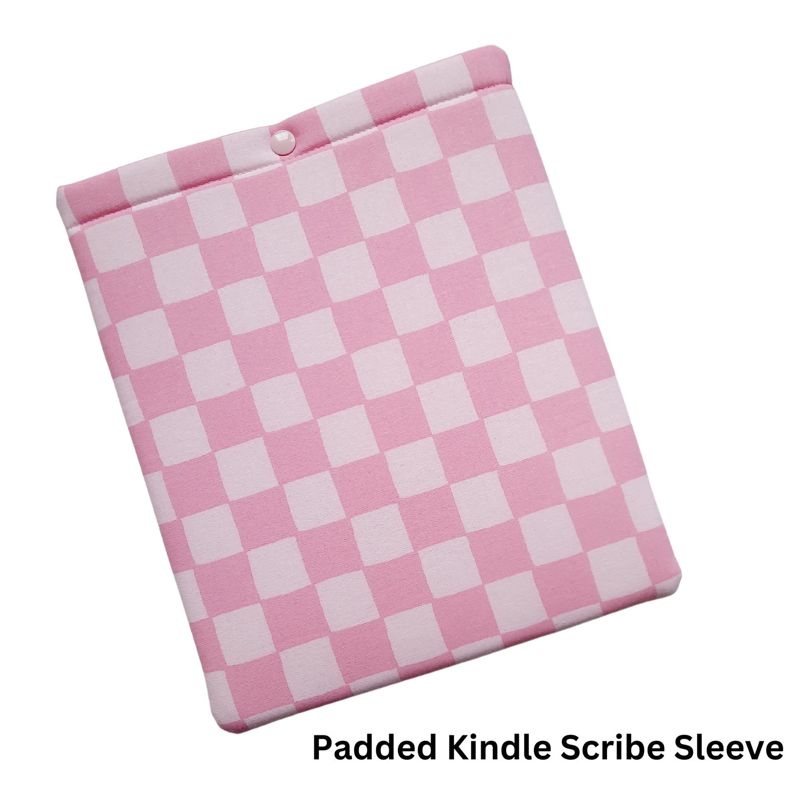 Pink Checkered Kindle Scribe Sleeve: Padded Cotton Pouch With Snap - Etsy