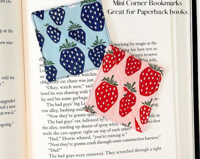 Mini Corner Bookmark, Small Book Mark Made With Strawberry Fabric, Cute ...