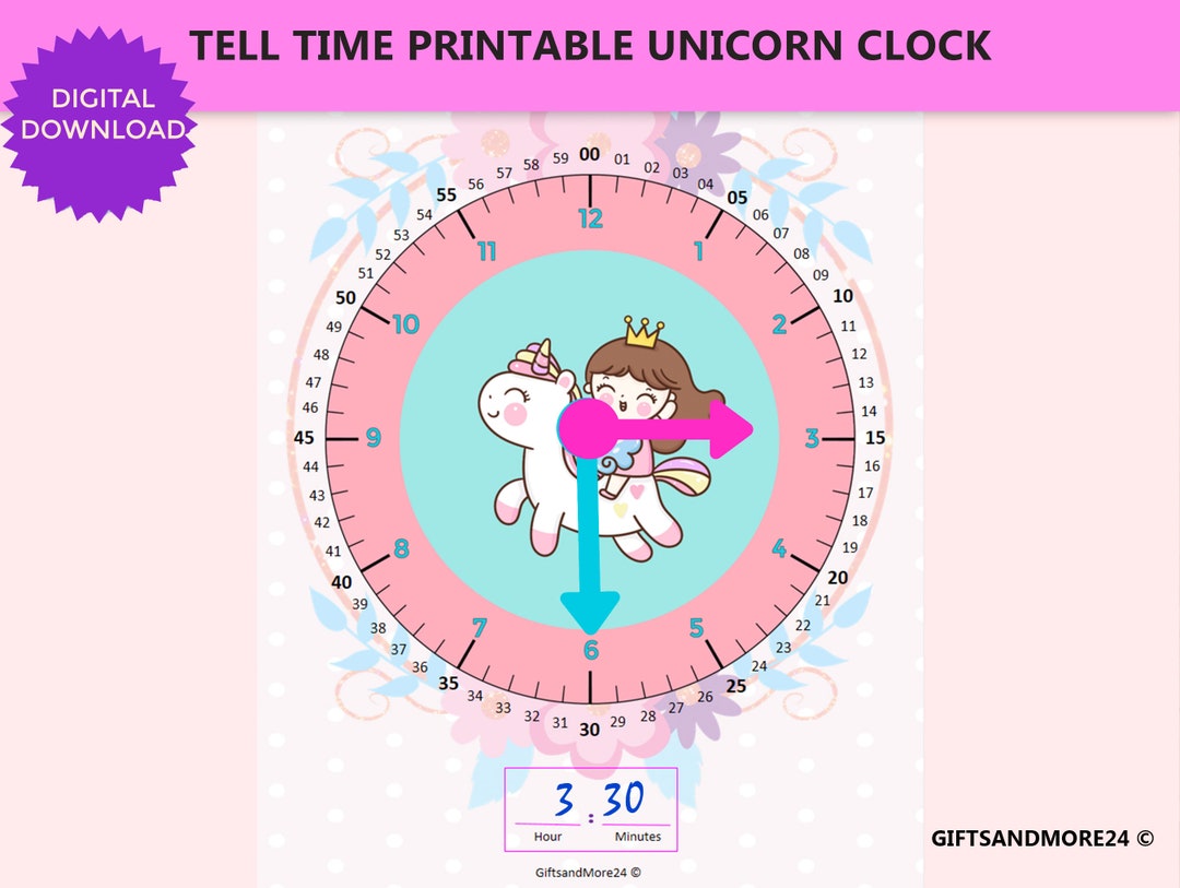 Printable Unicorn Clock! Learn to Tell Time for Kids - Etsy