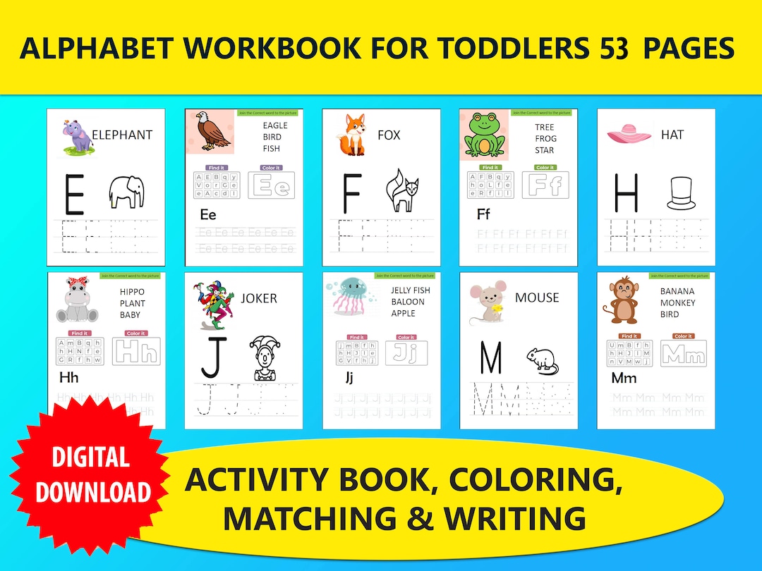 Fun Alphabet Workbook! Learn Letters A-Z for Toddlers (53 Pages!) - Etsy