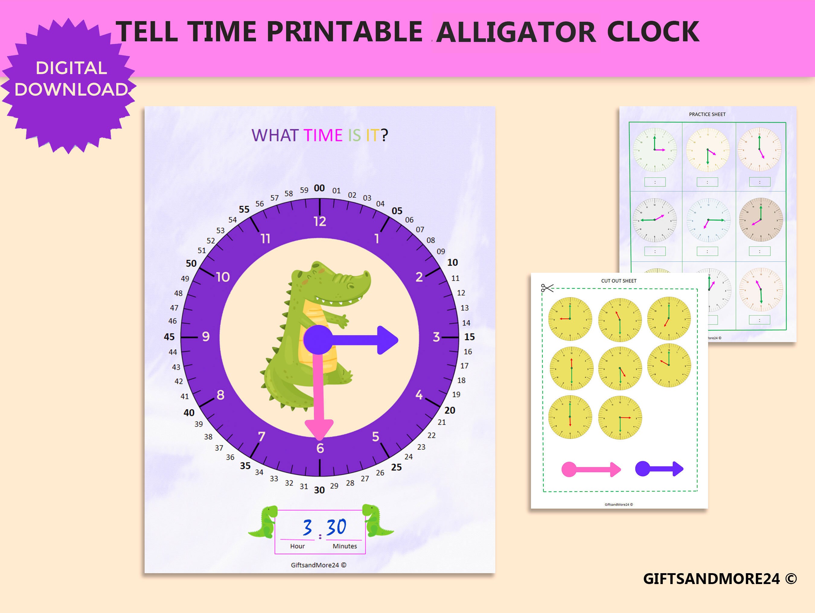 Printable Alligator Clock Learn to Tell Time - Etsy