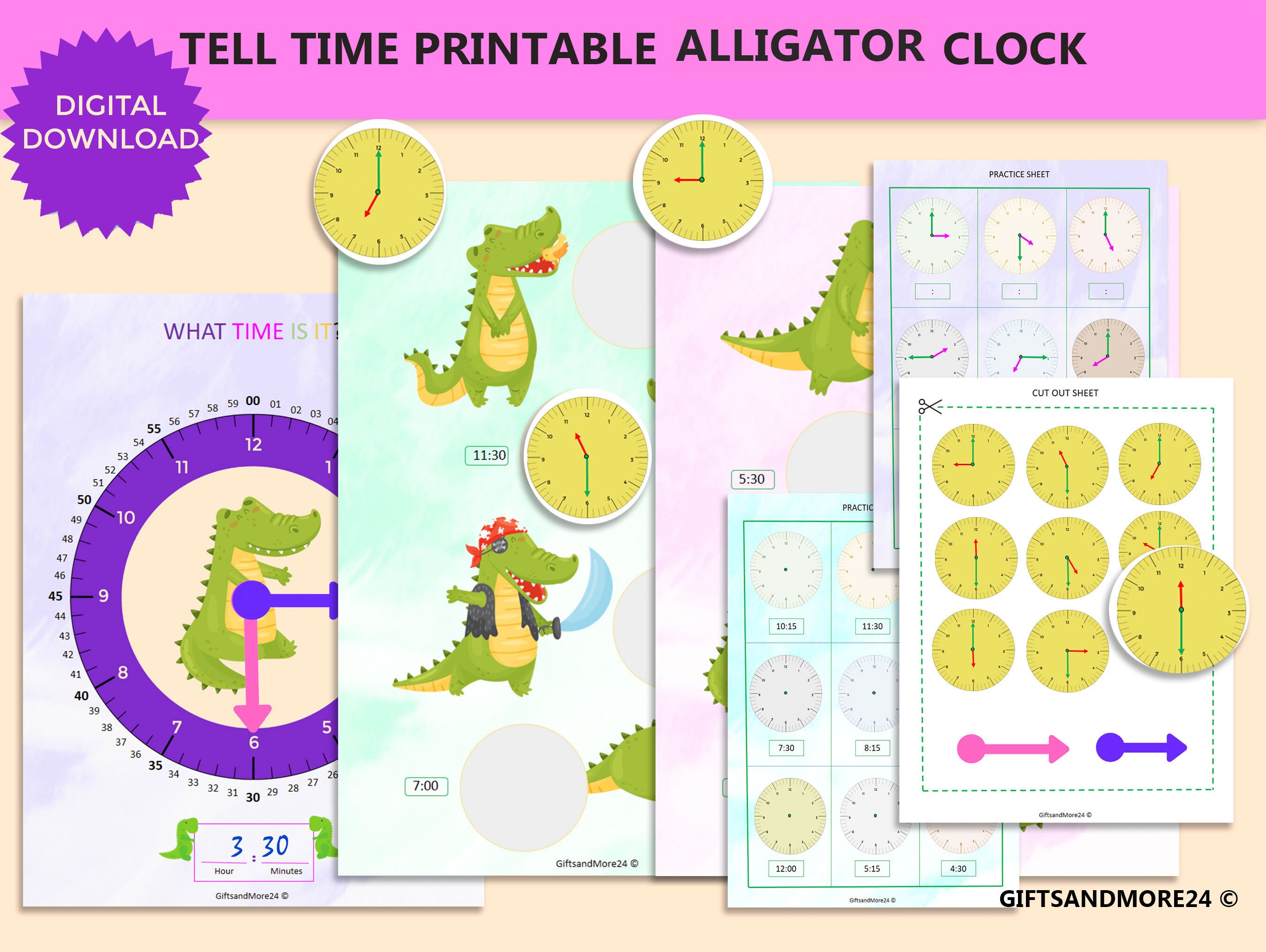 Printable Alligator Clock Learn to Tell Time - Etsy
