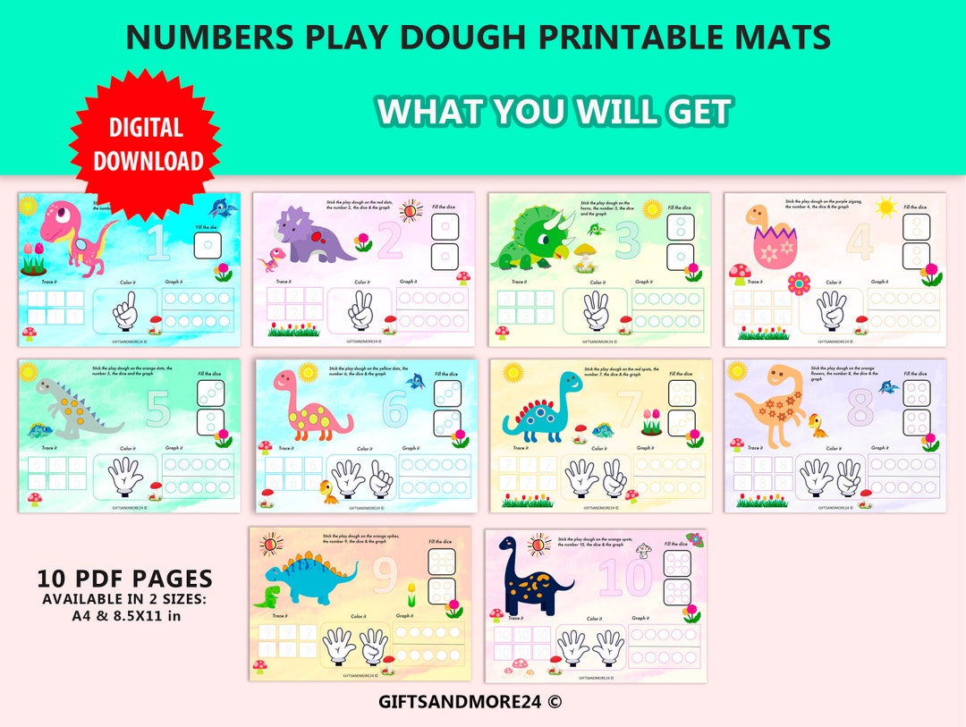 Dino Counting Fun! Printable Play Dough Mat, Number Activities ...