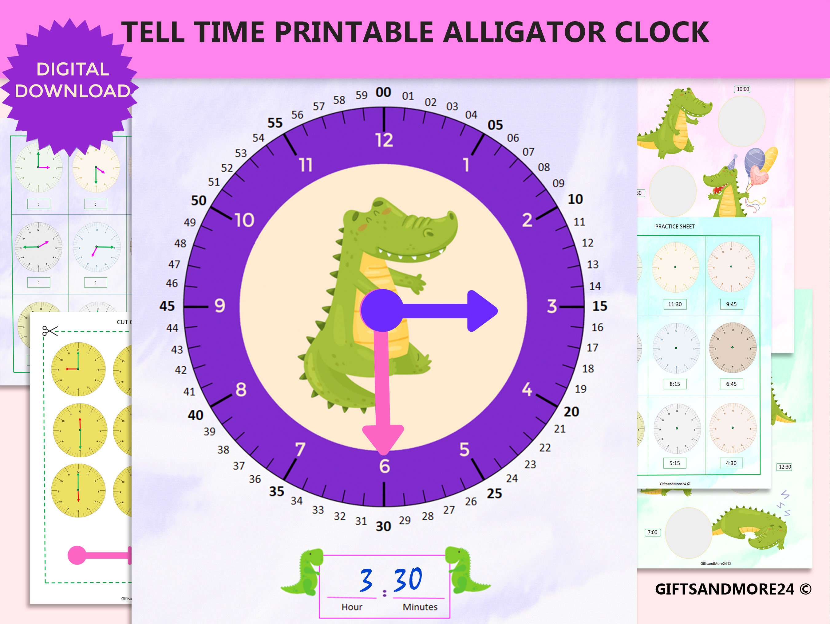 Printable Alligator Clock Learn to Tell Time - Etsy