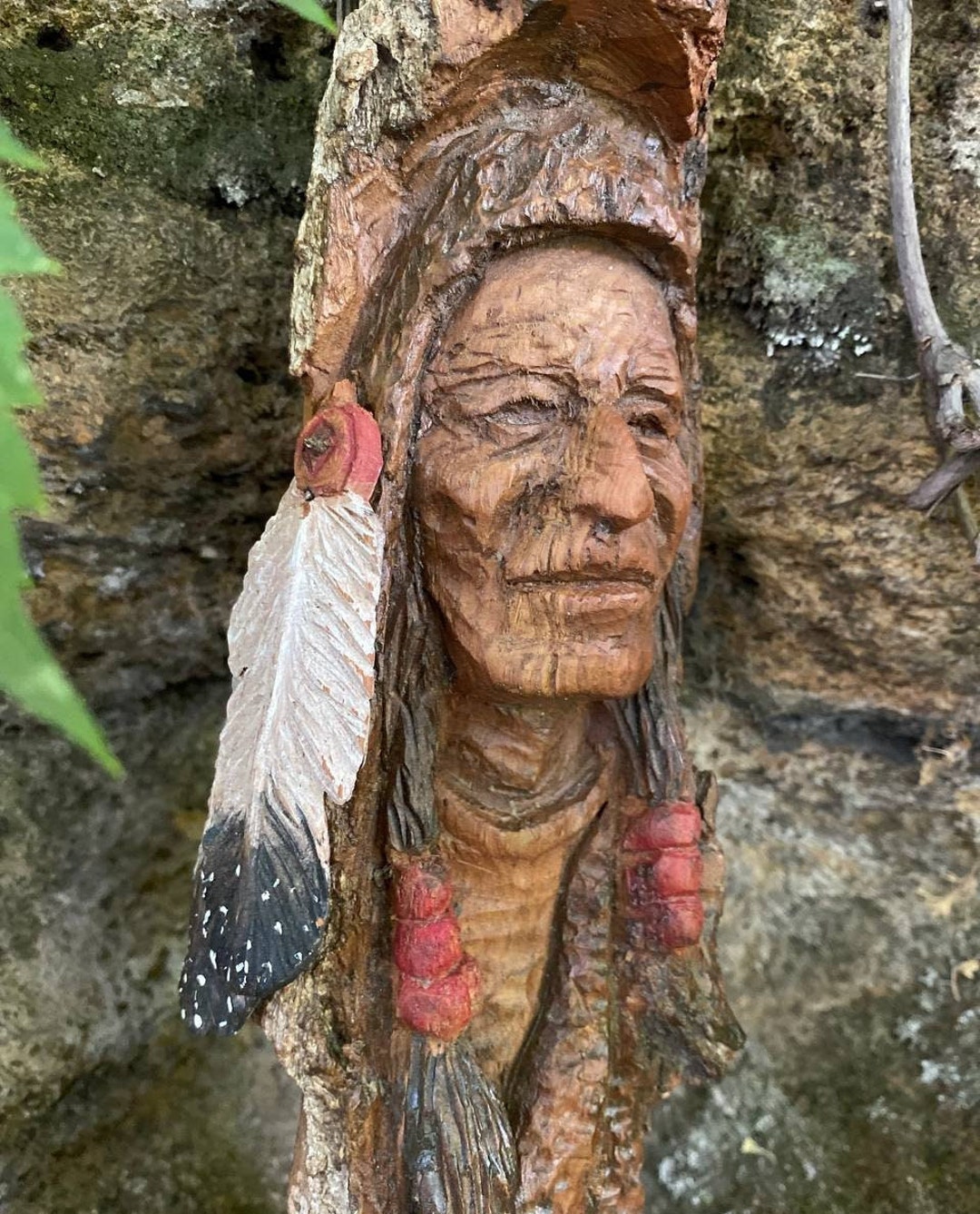 American Native Red Indian Bark Wood Carving Wall Hanging Home Decor ...