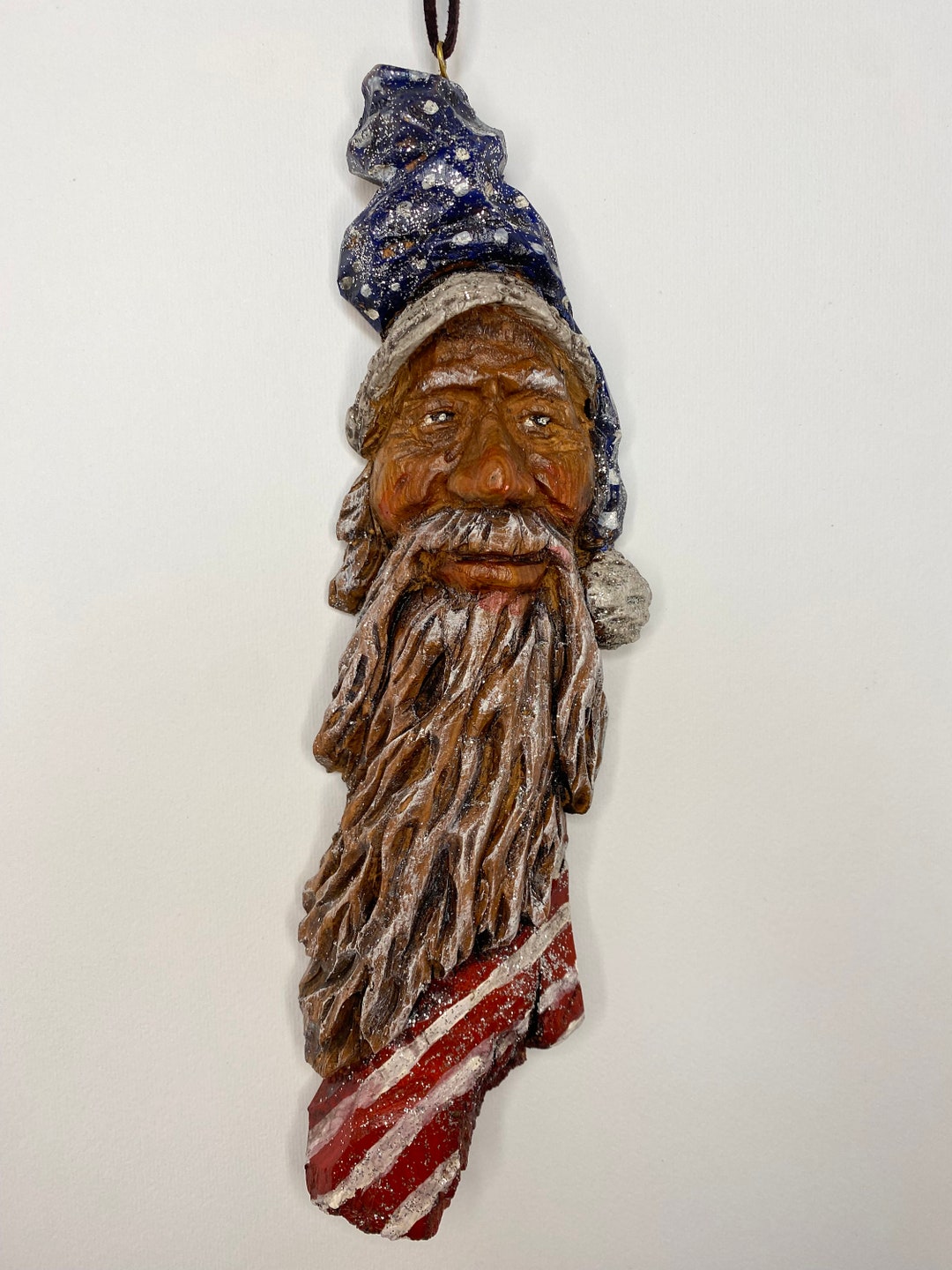 Christmas Wood Tree Spirit Face Carving Sculpture Small Wall Hanging ...