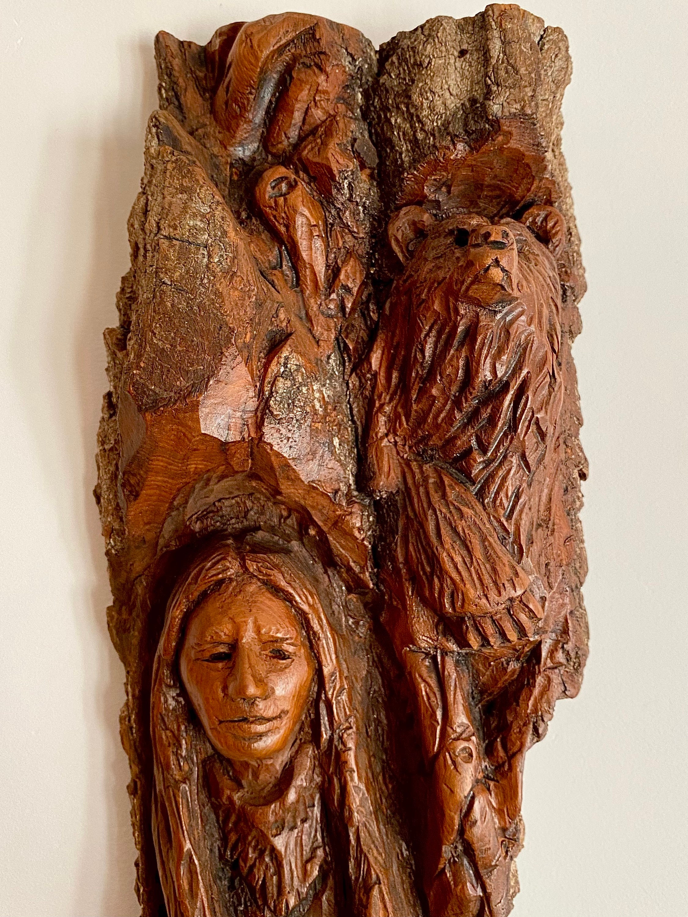 American Native Red Indian Bark Wood Carving Wall Hanging Home Decor ...