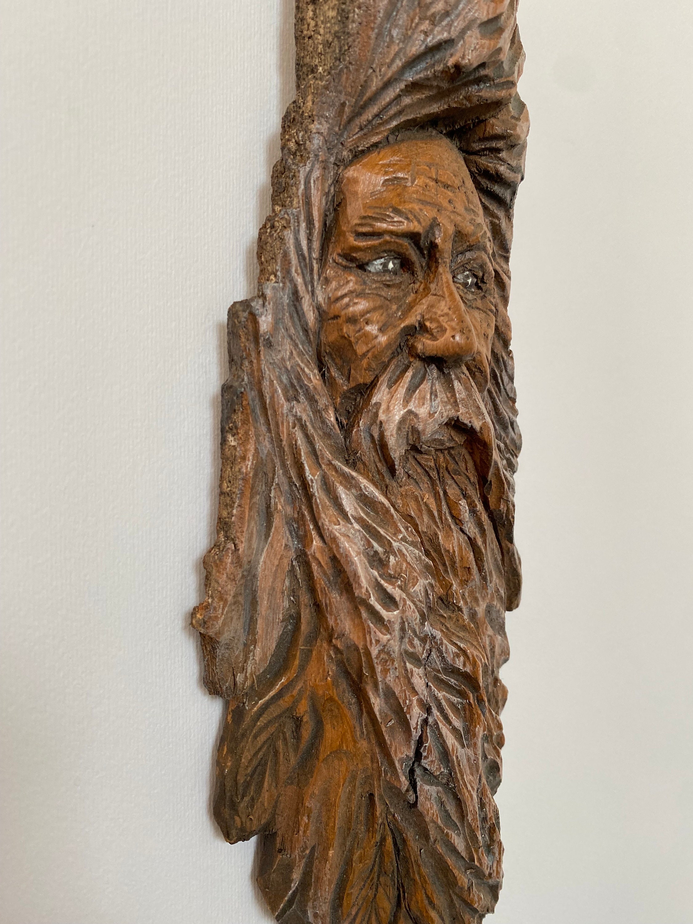 Wood Tree Spirit Face Carving Sculpture Small Wall Hanging Art, Hand ...