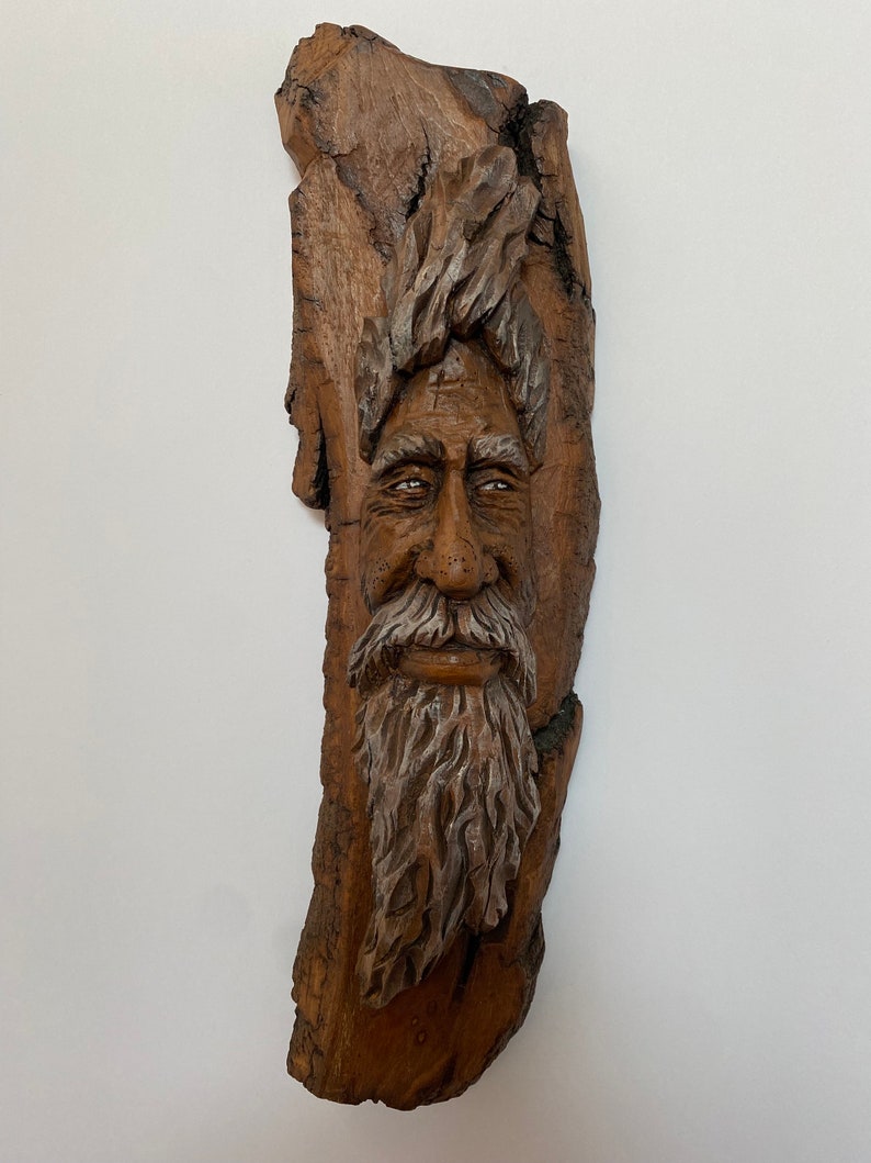 Wood Tree Spirit Face Carving Sculpture Small Wall Hanging Art, Hand ...