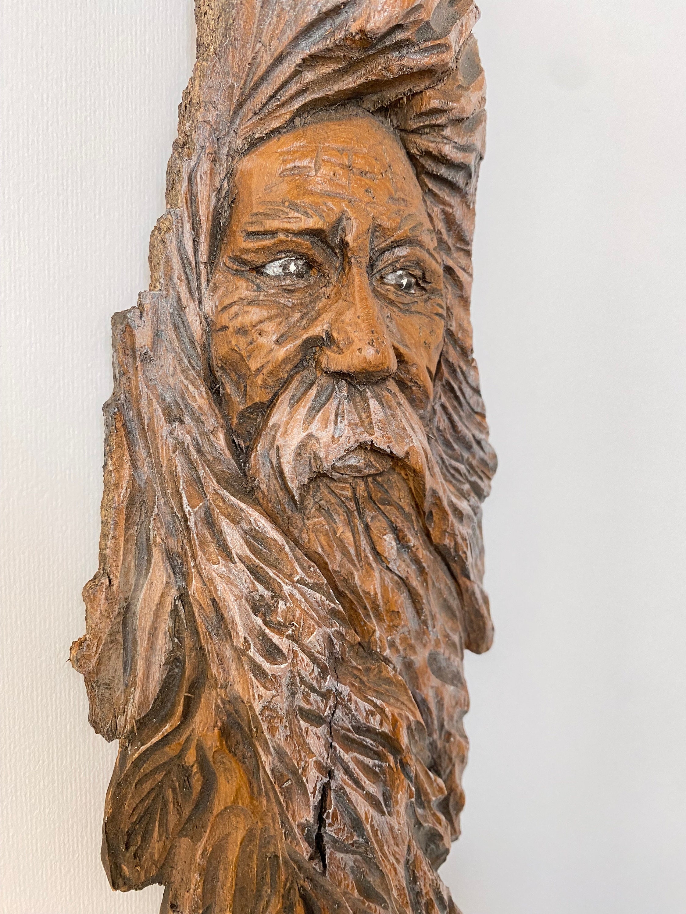 Wood Tree Spirit Face Carving Sculpture Small Wall Hanging Art, Hand ...