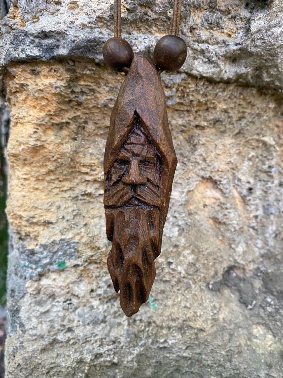 Forest Man Wooden Pendant Accessories Men Women, Wood Carved Face Tree ...