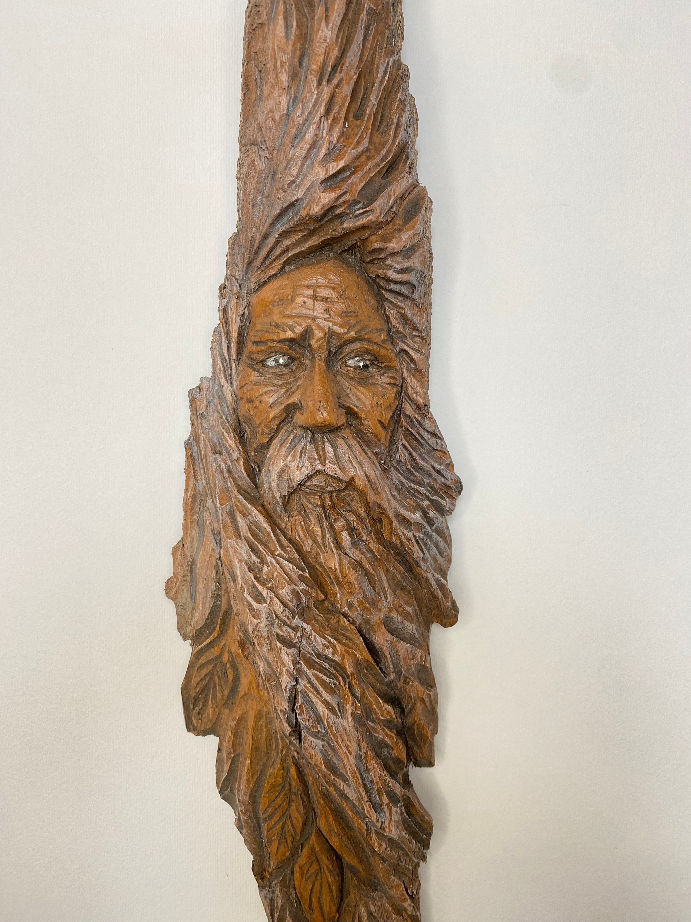 Wood Tree Spirit Face Carving Sculpture Small Wall Hanging Art, Hand ...