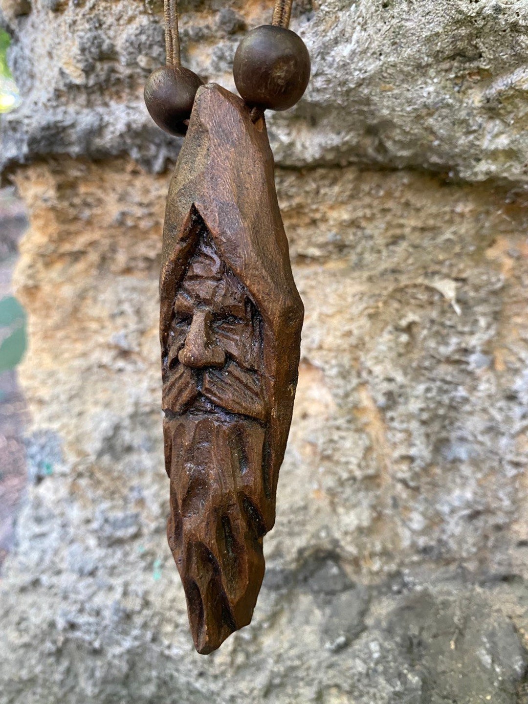 Forest Man Wooden Pendant Accessories Men Women, Wood Carved Face Tree ...