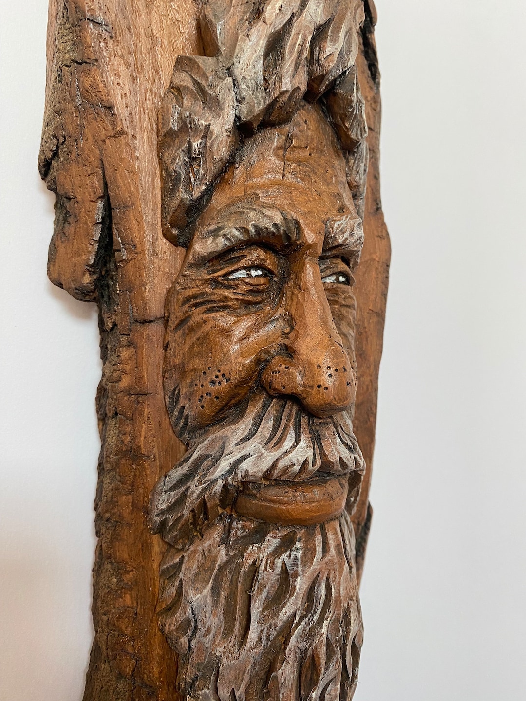 Wood Tree Spirit Face Carving Sculpture Small Wall Hanging Art, Hand ...