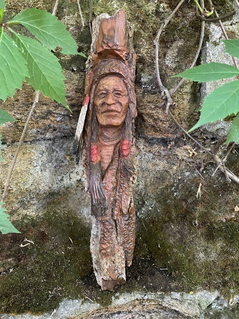 American Native Red Indian Bark Wood Carving Wall Hanging Home Decor ...