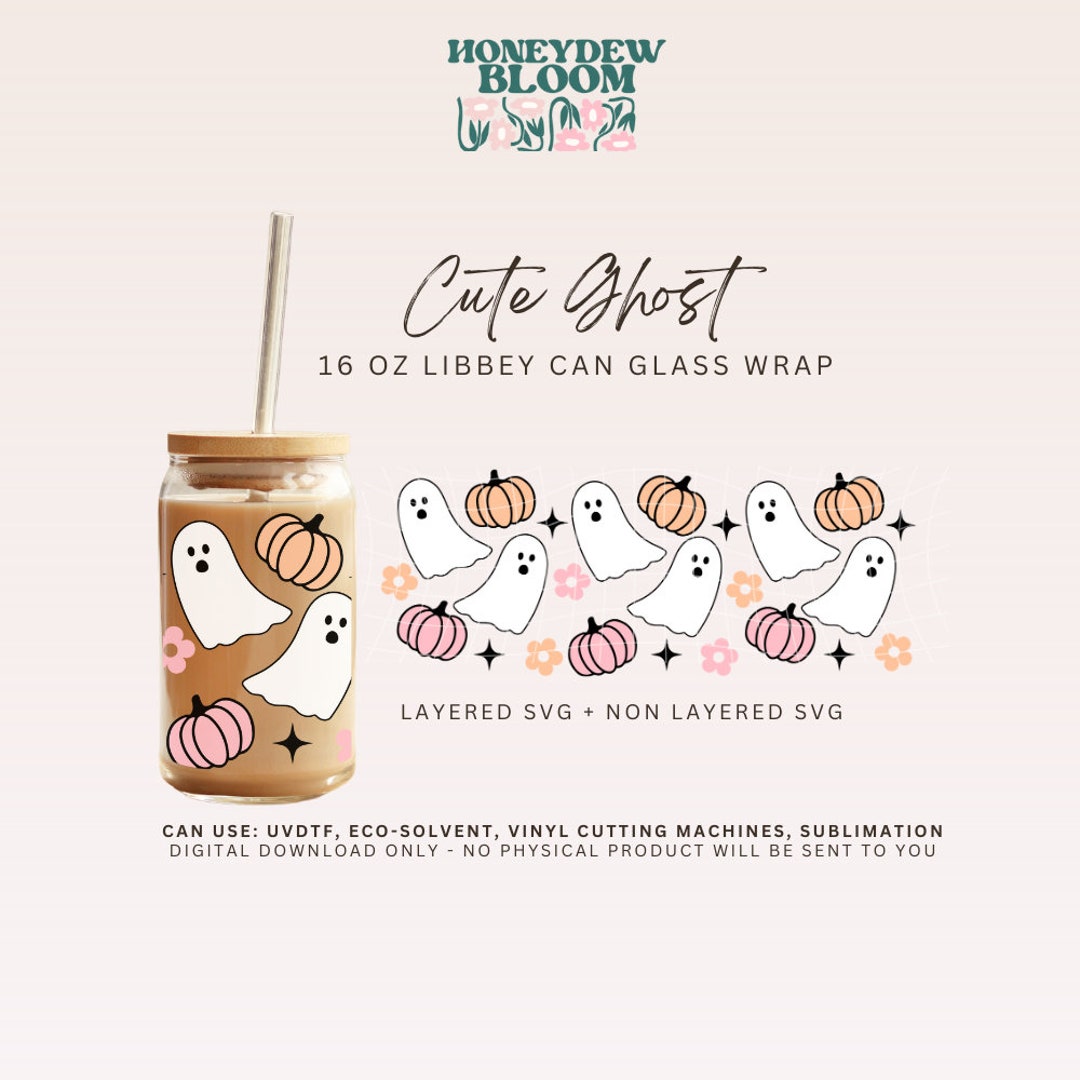 Ghost Libbey Glass Svg, 16oz Glass Can Wrap, Spooky Glass Can Svg ...