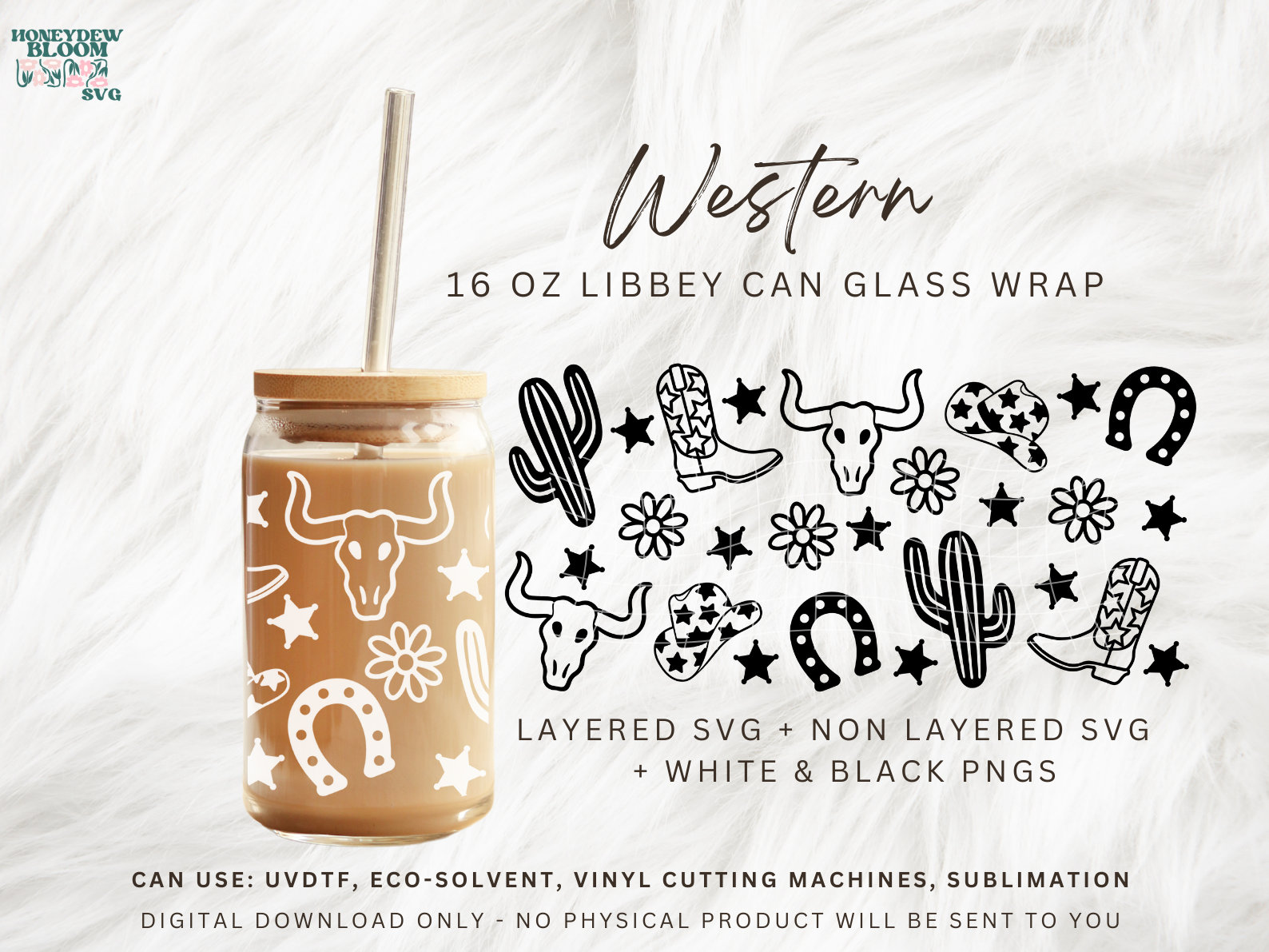 Western Libbey Glass Svg, 16oz Glass Can Wrap, Western Glass Can Svg ...