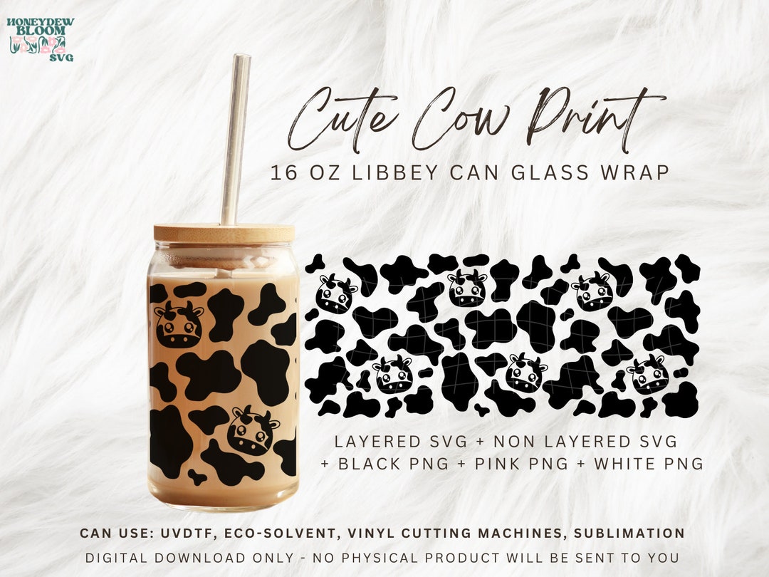 Cow Print Libbey Glass Svg, 16oz Glass Can Wrap, Cow Print Glass Can ...
