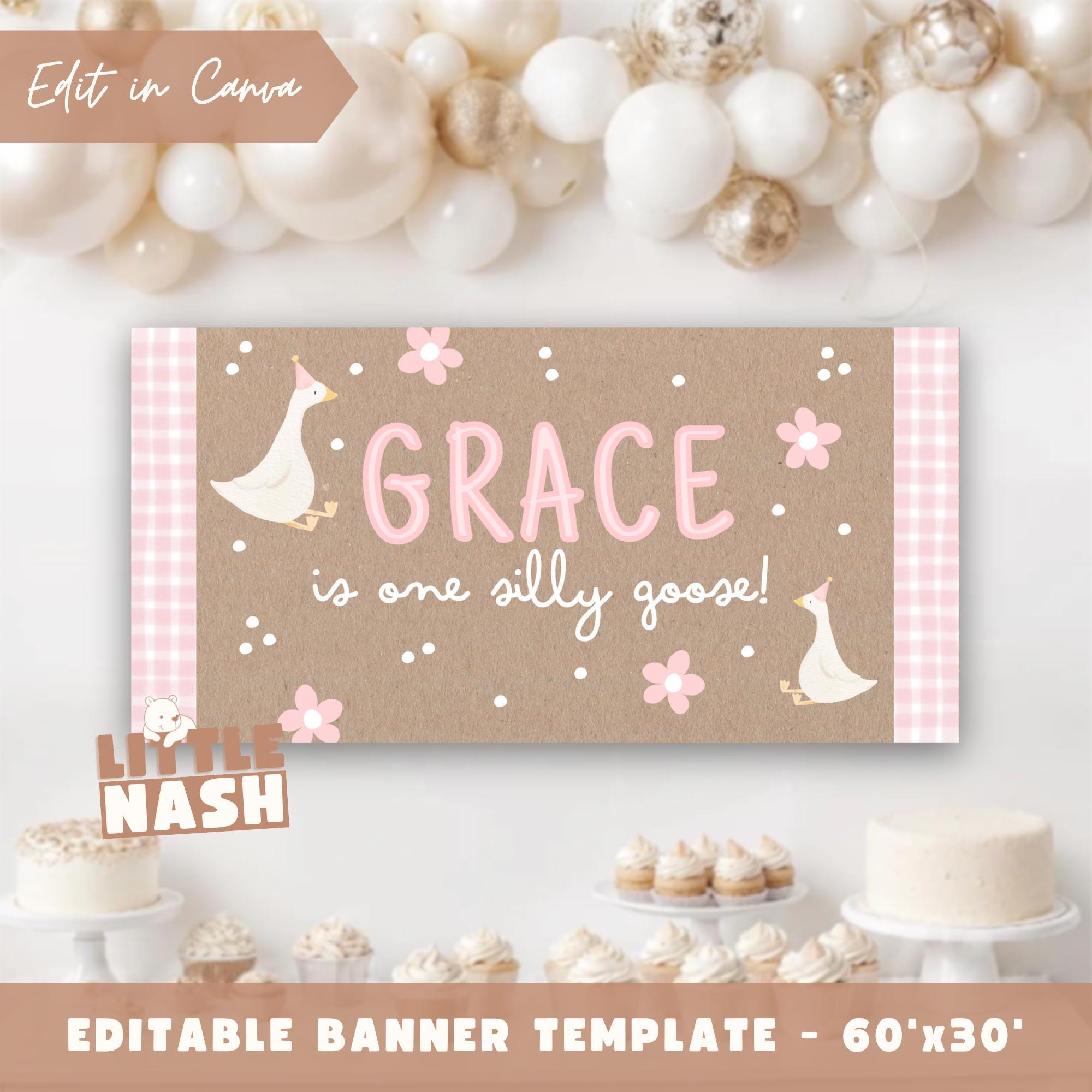 Editable One Silly Goose Birthday Banner Template | Brown Paper Painted ...