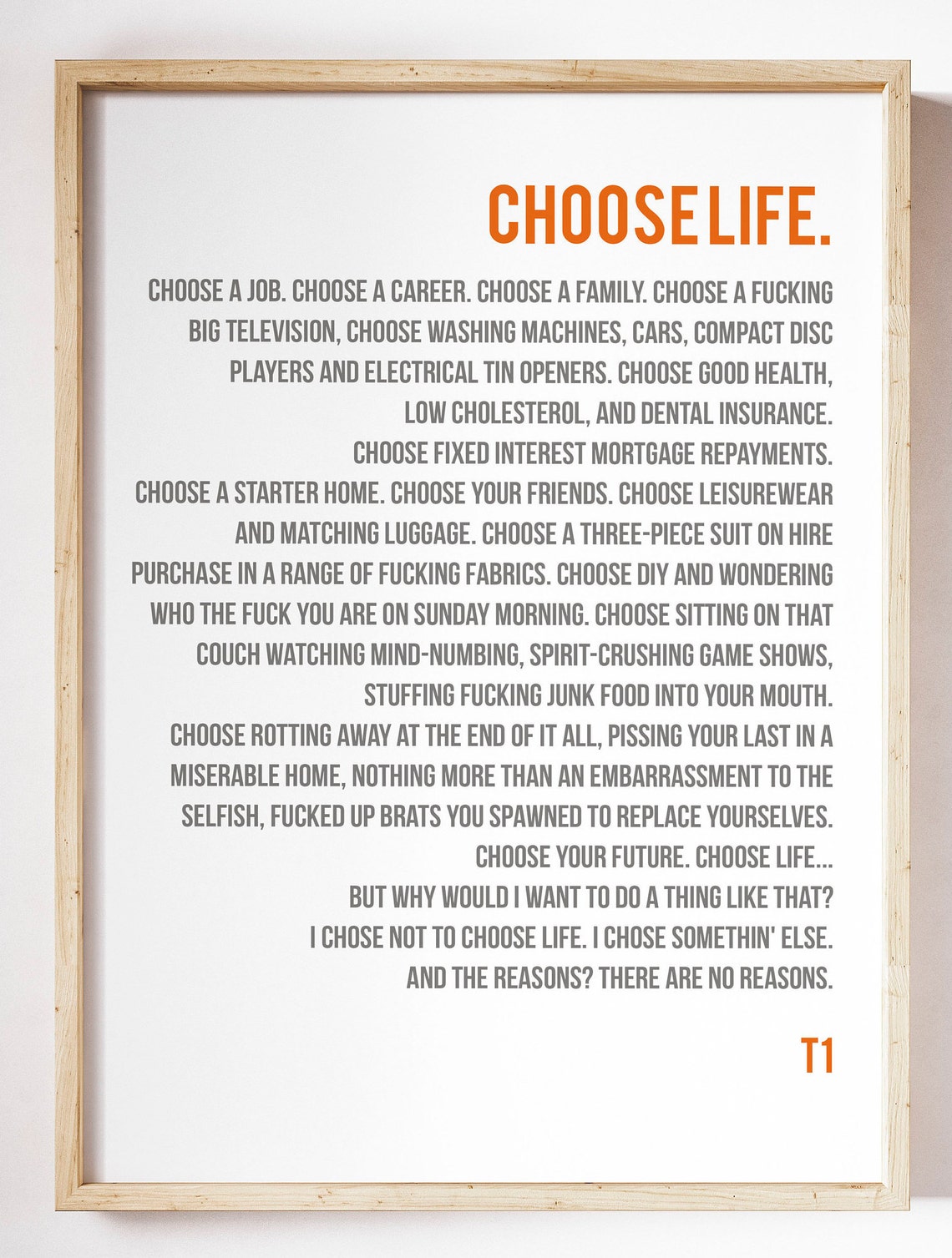 Choose Life Trainspotting 1 Quote Typography A4 Print Home - Etsy UK