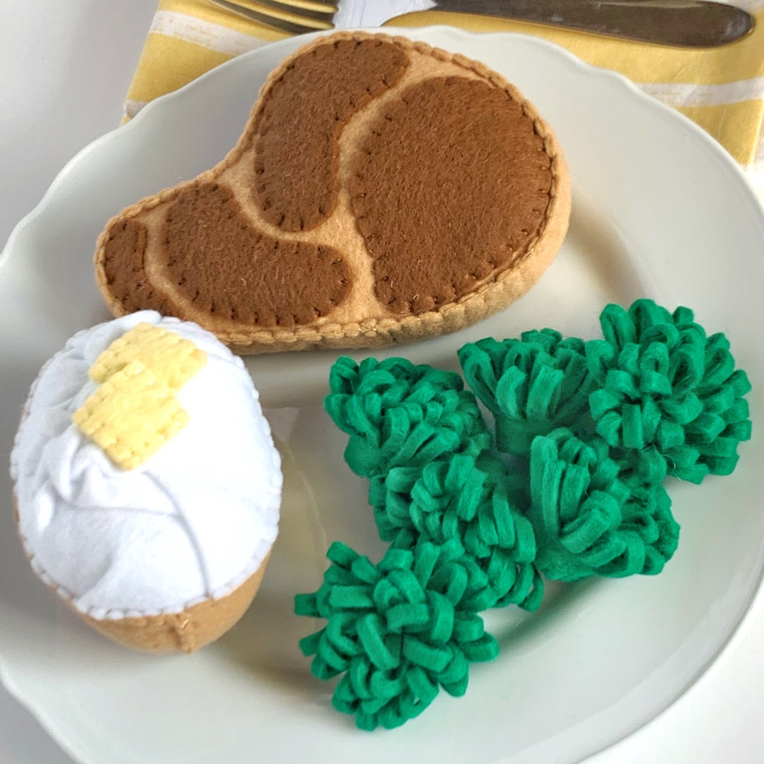 Felt Steak Dinner With Baked Potato and Broccoli Pretend Play Food Toys ...