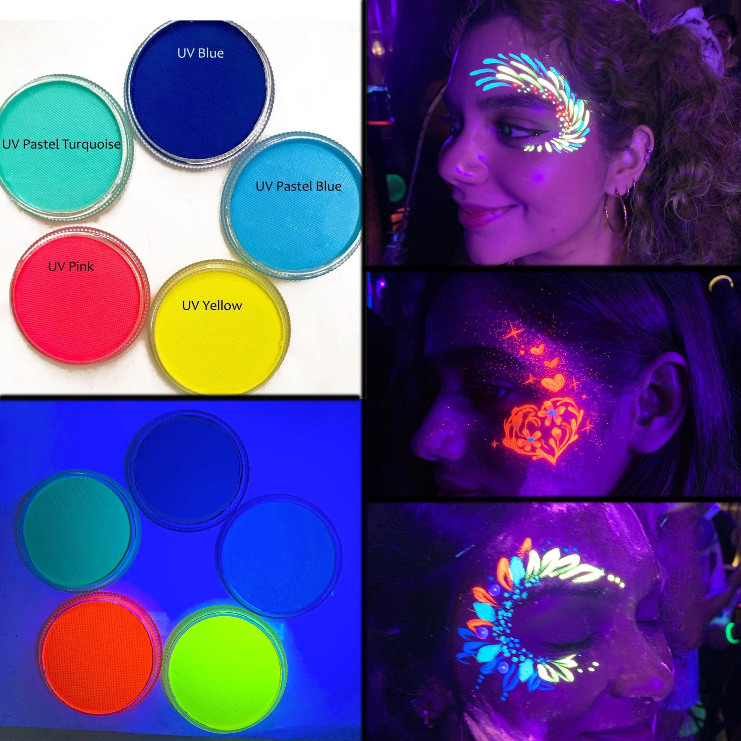 Five Colors UV Face Paints - 5 Neon Face Paints - Glow Face Paints for Events and Parties - Glow ...
