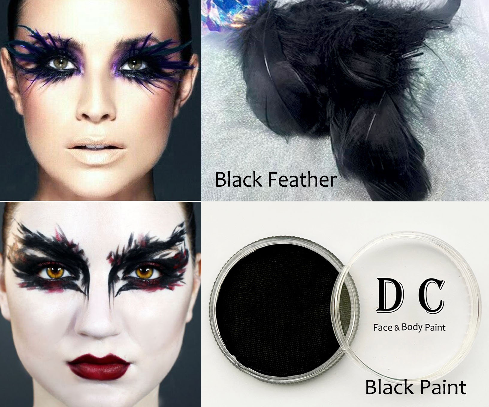 1 Set of Black Swan Makeup Materials Black Feather, Black Face Paint ...