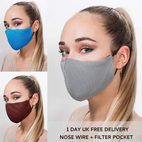 Washable 3 Layer Face Mask With Filter Pocket and Nose Wire - Etsy