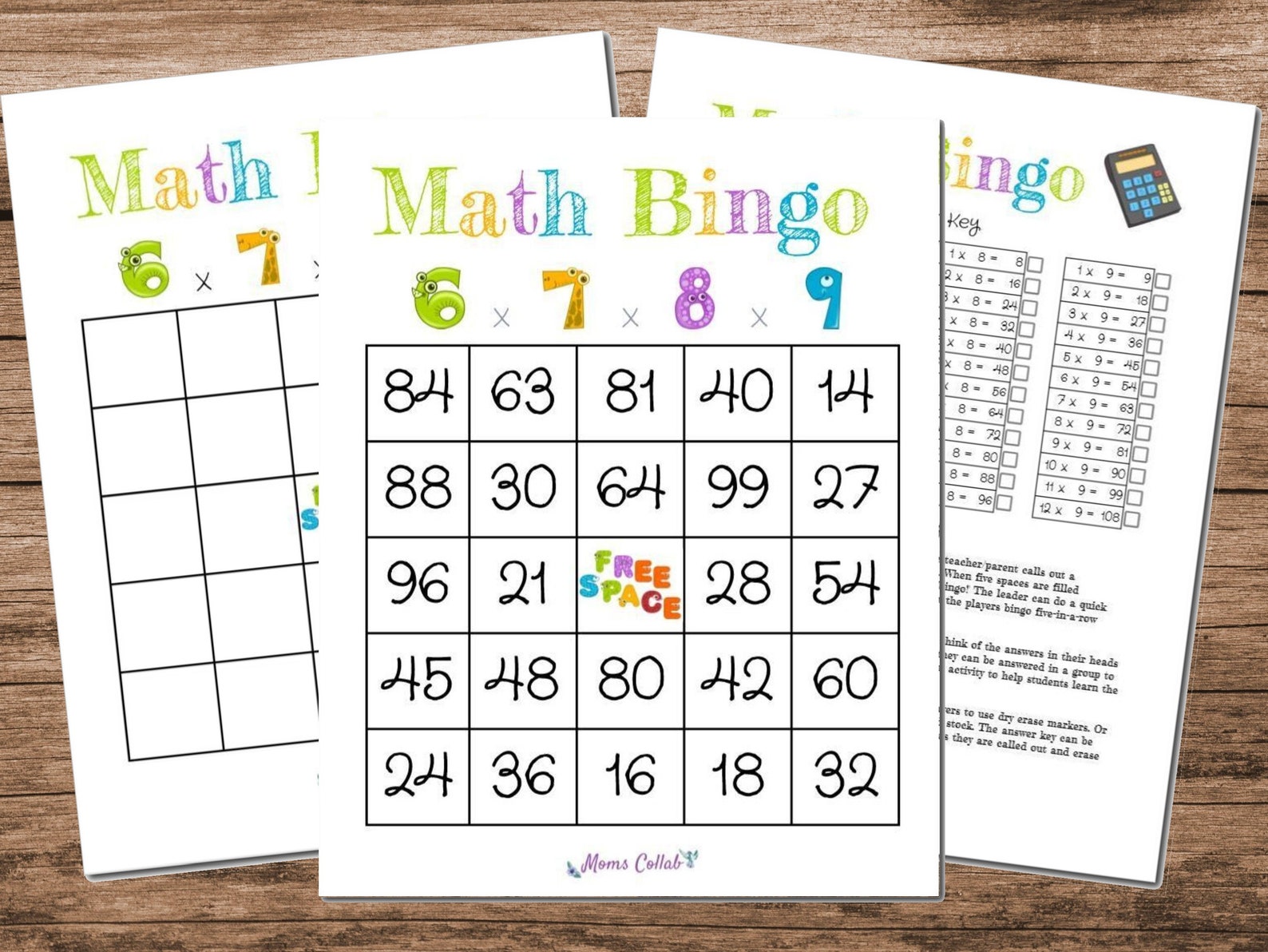 Math Bingo - 6, 7, 8, and 9 Multiplication Learning Game Printable ...