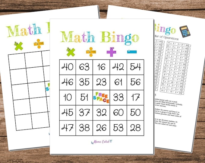 Math Bingo - Order of Operations Learning Game Printable - Answer Key ...