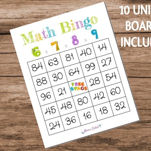 Math Bingo - 6, 7, 8, and 9 Multiplication Learning Game Printable ...