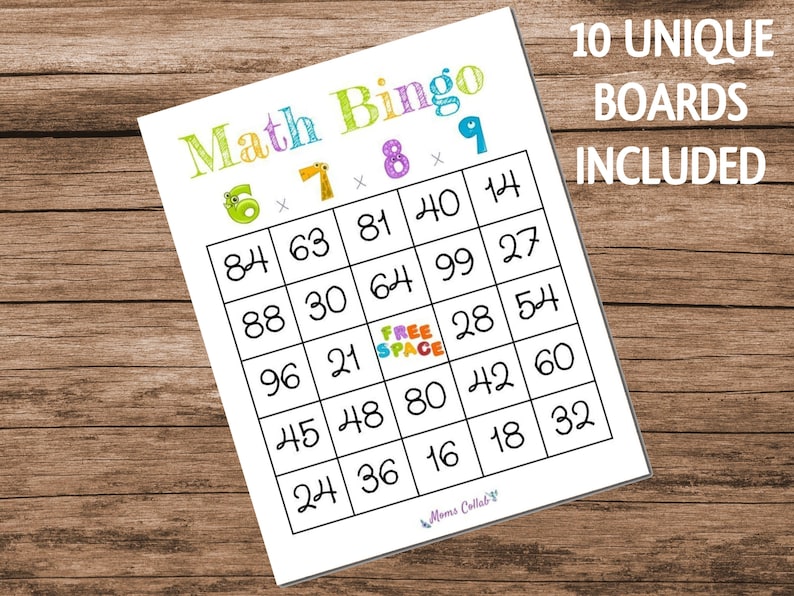 Math Bingo - 6, 7, 8, and 9 Multiplication Learning Game Printable ...