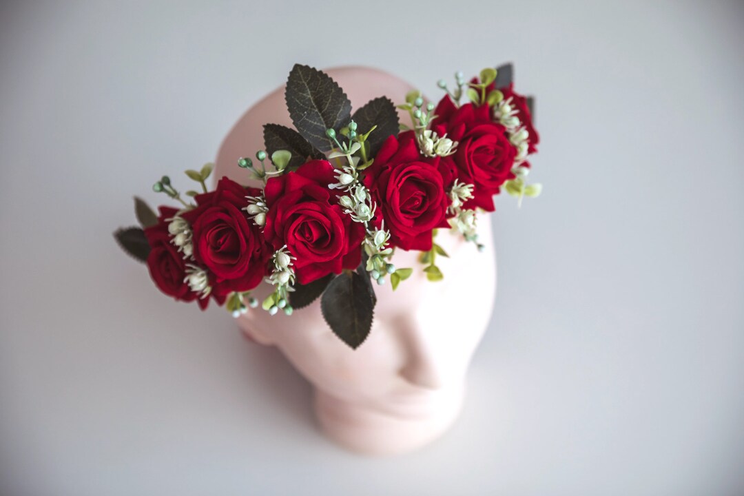 Flower Head Crown, Flower Crown, Floral Crown Bride, Red Flower Crown ...