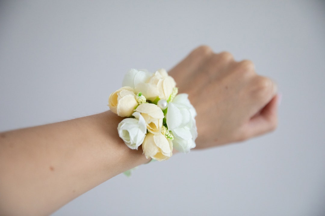 Cream Corsage, Wrist Corsage, Cream Wrist Corsage, Rose Corsage, Boho ...