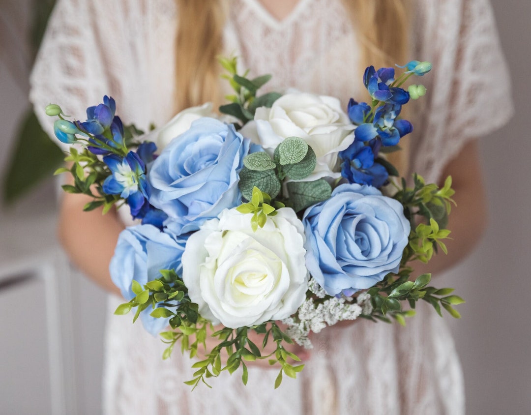 Baby Blue Bouquet, Blue Wedding Bouquet, Blue Roses, Baby Blue Bridal ...