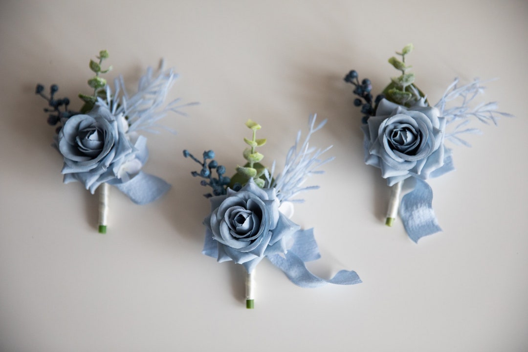 Baby Blue Buttonhole, Dusty Blue Boutonniere for Man, Artificial ...