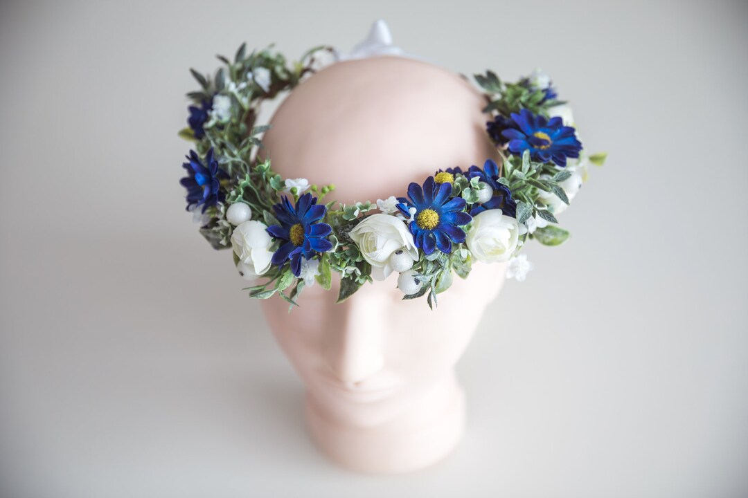 Flower Head Crown,flower Crown,floral Crown Bride,blue Flower Crown ...
