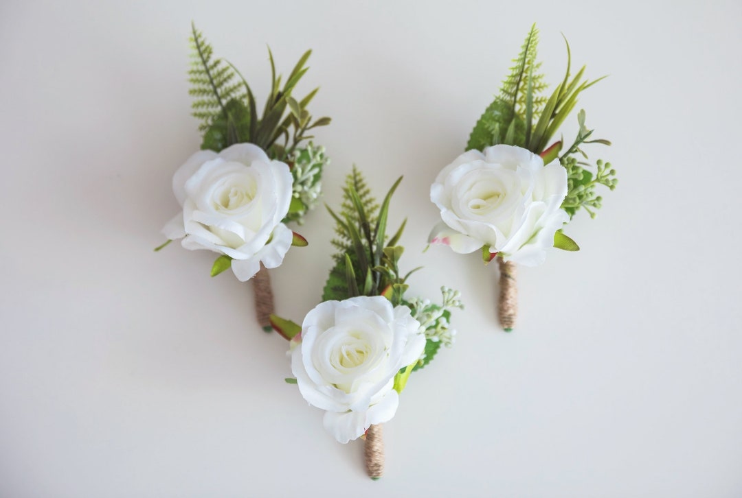 White Rose Buttonhole, Buttonhole, Boutonniere, Artificial Buttonhole ...
